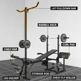 Mikolo Adjustable Weight Bench 800lbs 6 in 1 with Lat Pull Down, Leg ...