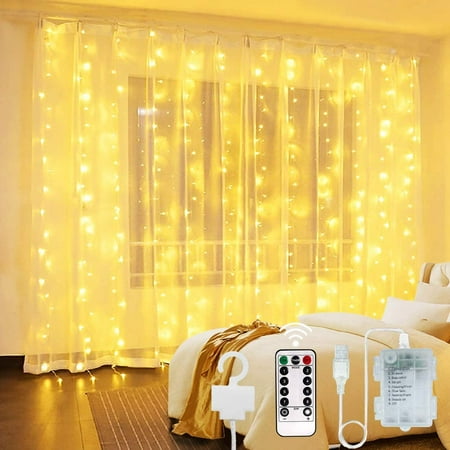 300 LED Curtain Lights - 3M x 3M Curtain String Lights Waterproof ...