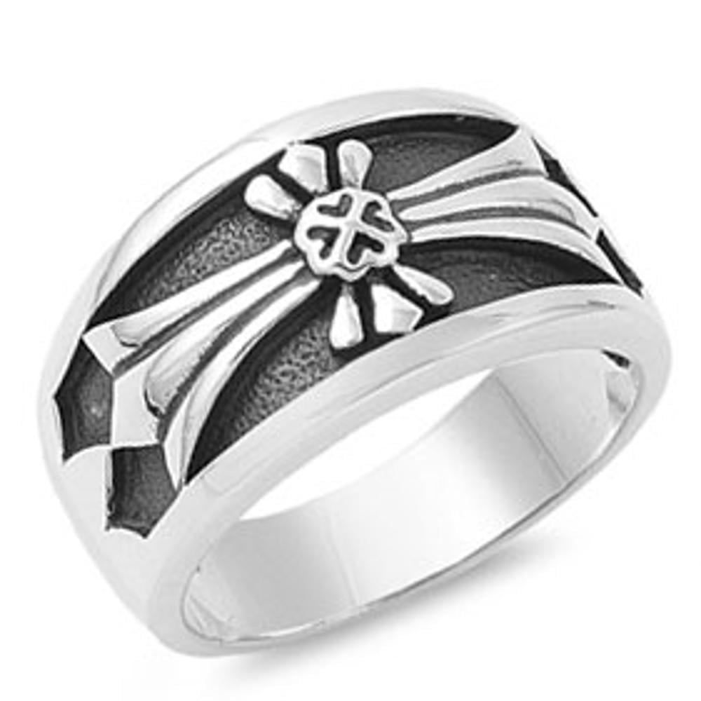 Black Antiqued Carved Christian Cross Ring .925 Sterling Silver Band ...