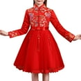 KAUOD Girls Flower Pattern Chinese Dress Bottom Mesh Tulle Long Sleeve ...