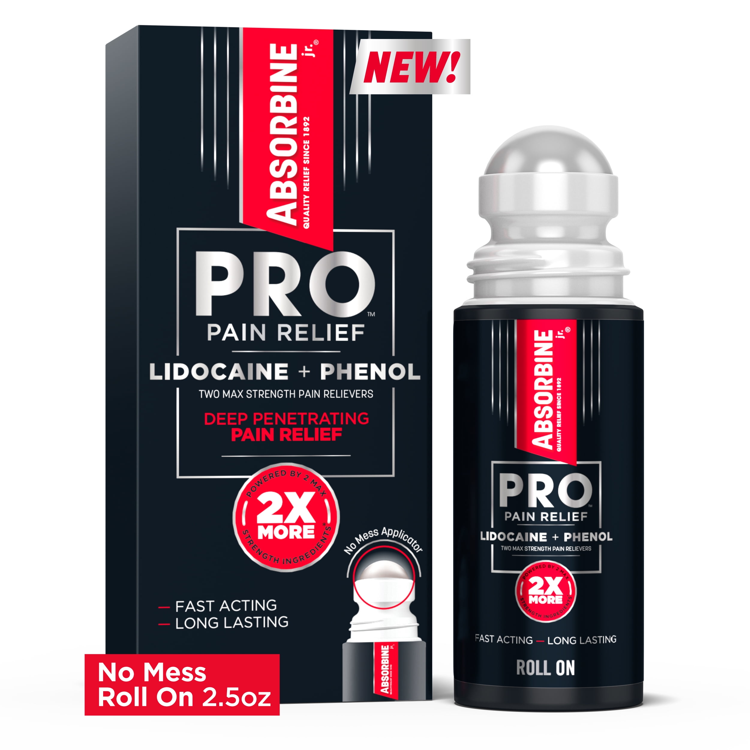 Absorbine Jr. Pro No-Mess Lidocaine Roll-On, Maximum Strength Numbing ...