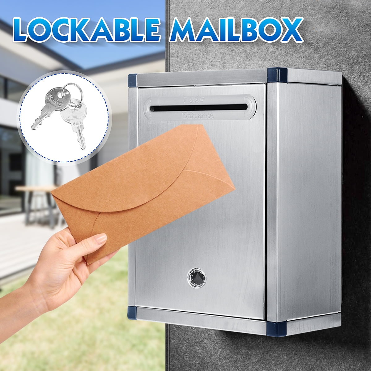 Stainless Steel Mail Letter Post Storage Box Outdoor Lockable Mailbox ...