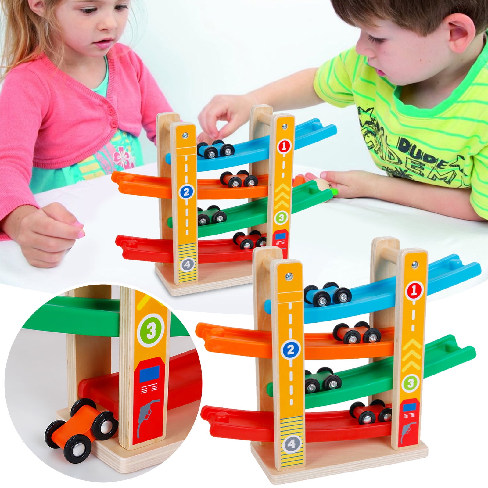 Wooden Slide Car Fun Glider Four Story Parking Lot Children's Wooden ...