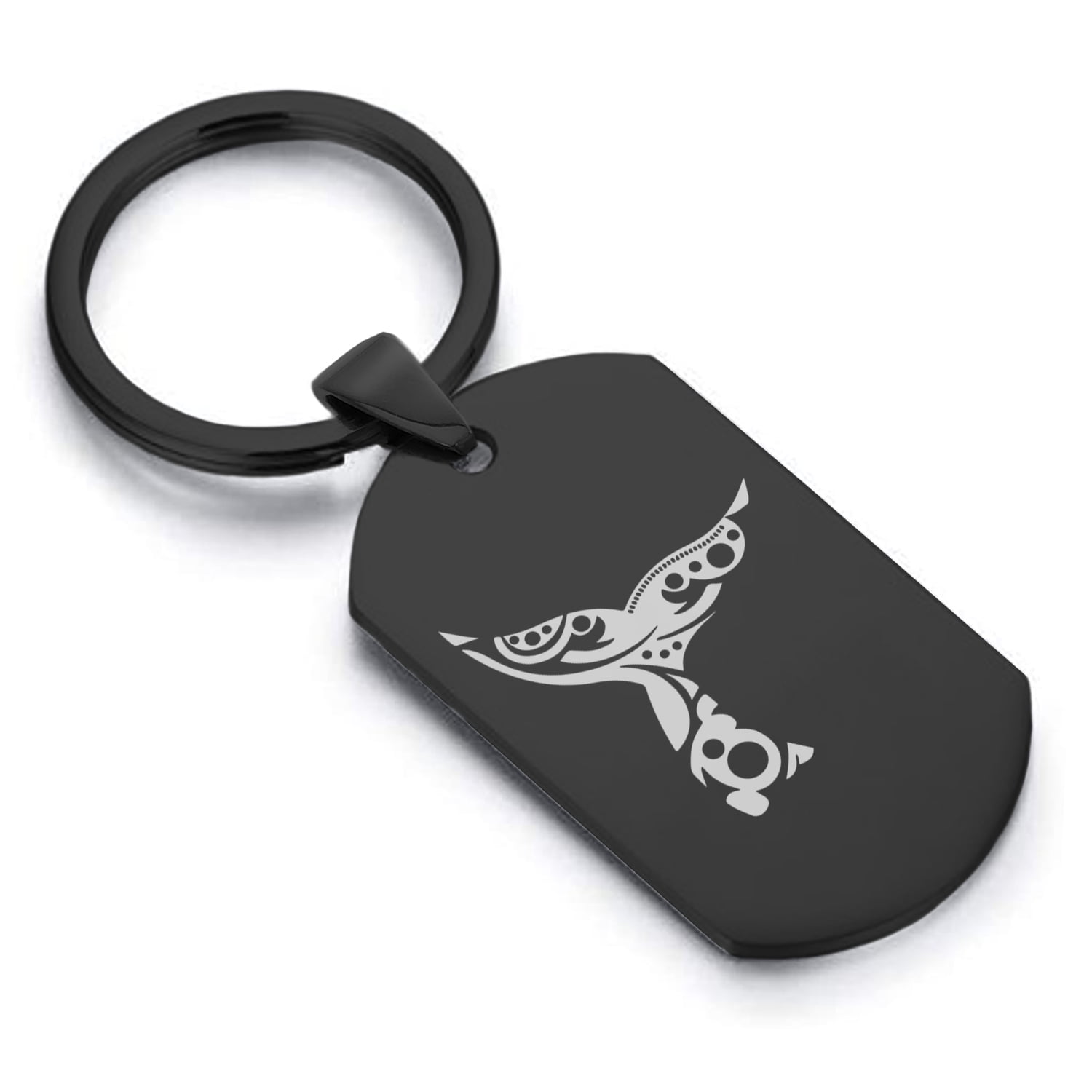 Stainless Steel Whale Tail Maori Symbol Dog Tag Keychain Circle Ring ...
