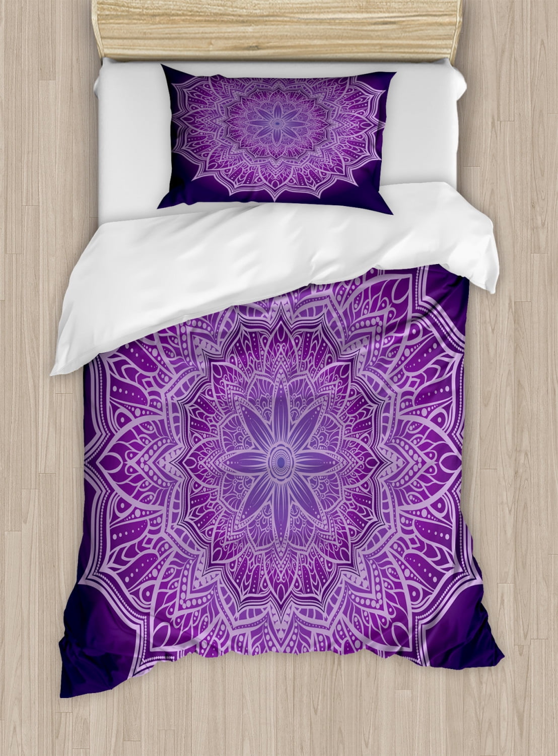 Purple Mandala Twin Size Duvet Cover Set, Hand-Drawn Doodle Lace ...
