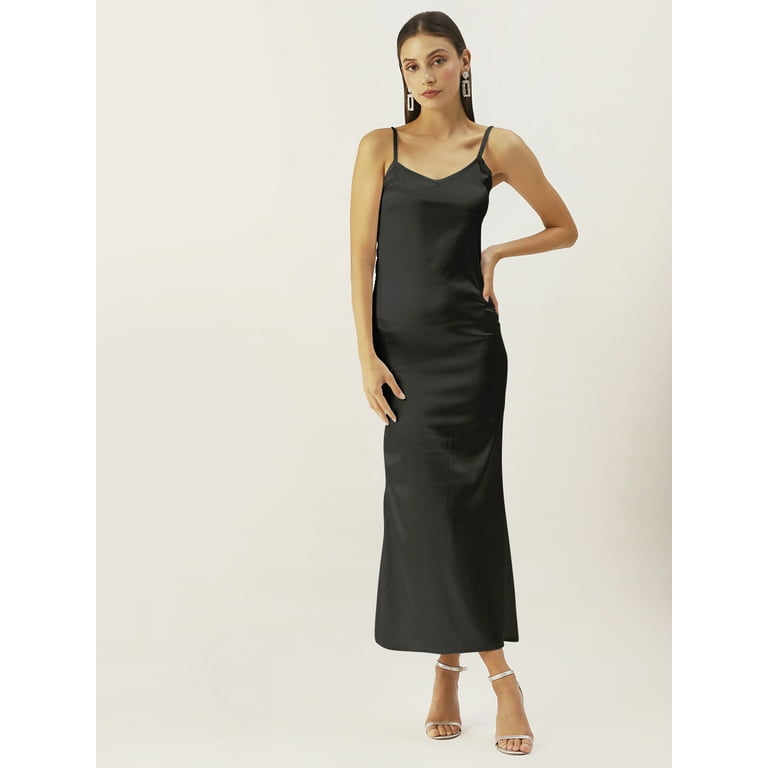 DressBerry Women's Solid Satin Ankle Length Dress Strappy DressBerry Women's Solid Satin Ankle Length Dress Strappy