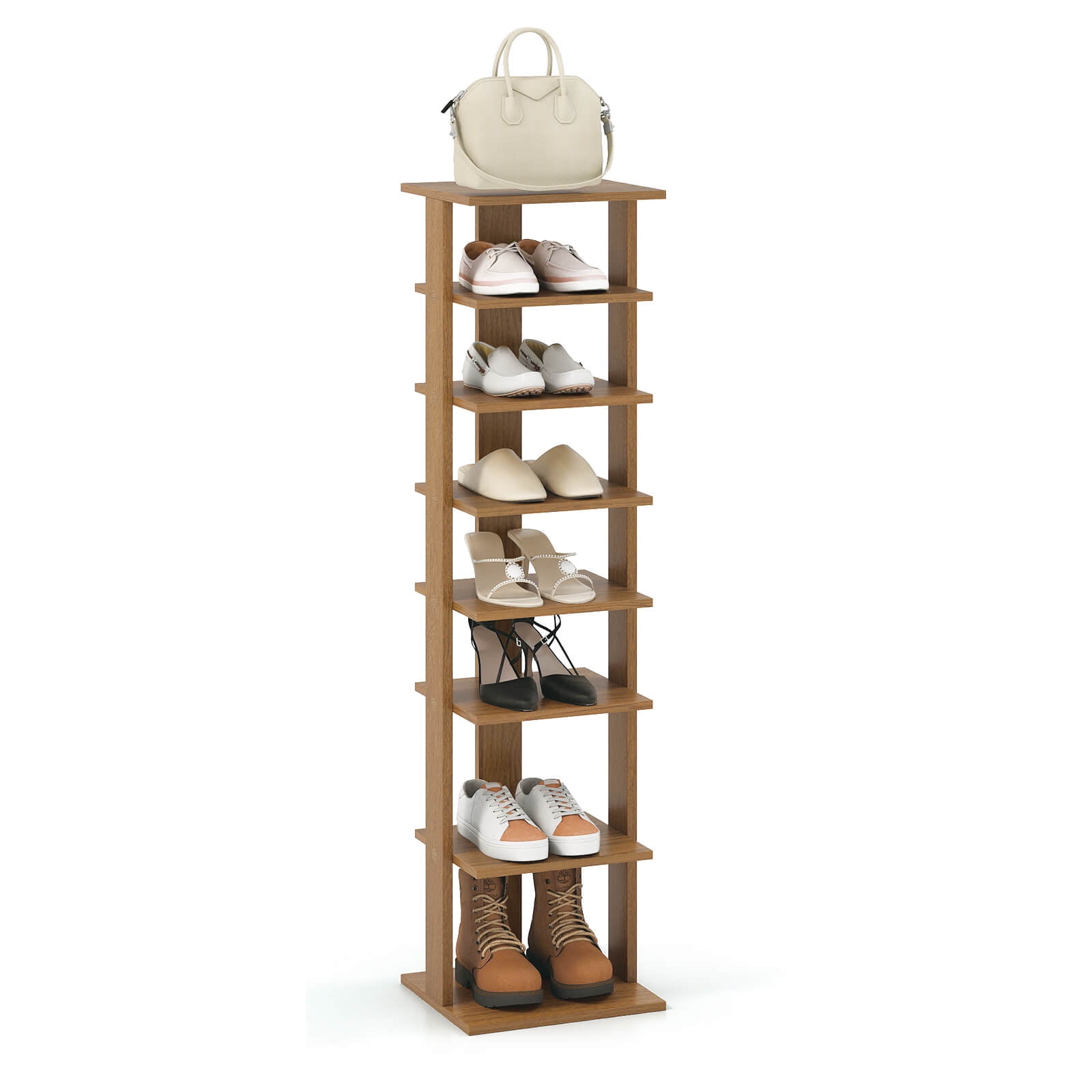 Click here for Costway 7-Tier Wooden Shoe Rack Narrow Vertical Sh... prices