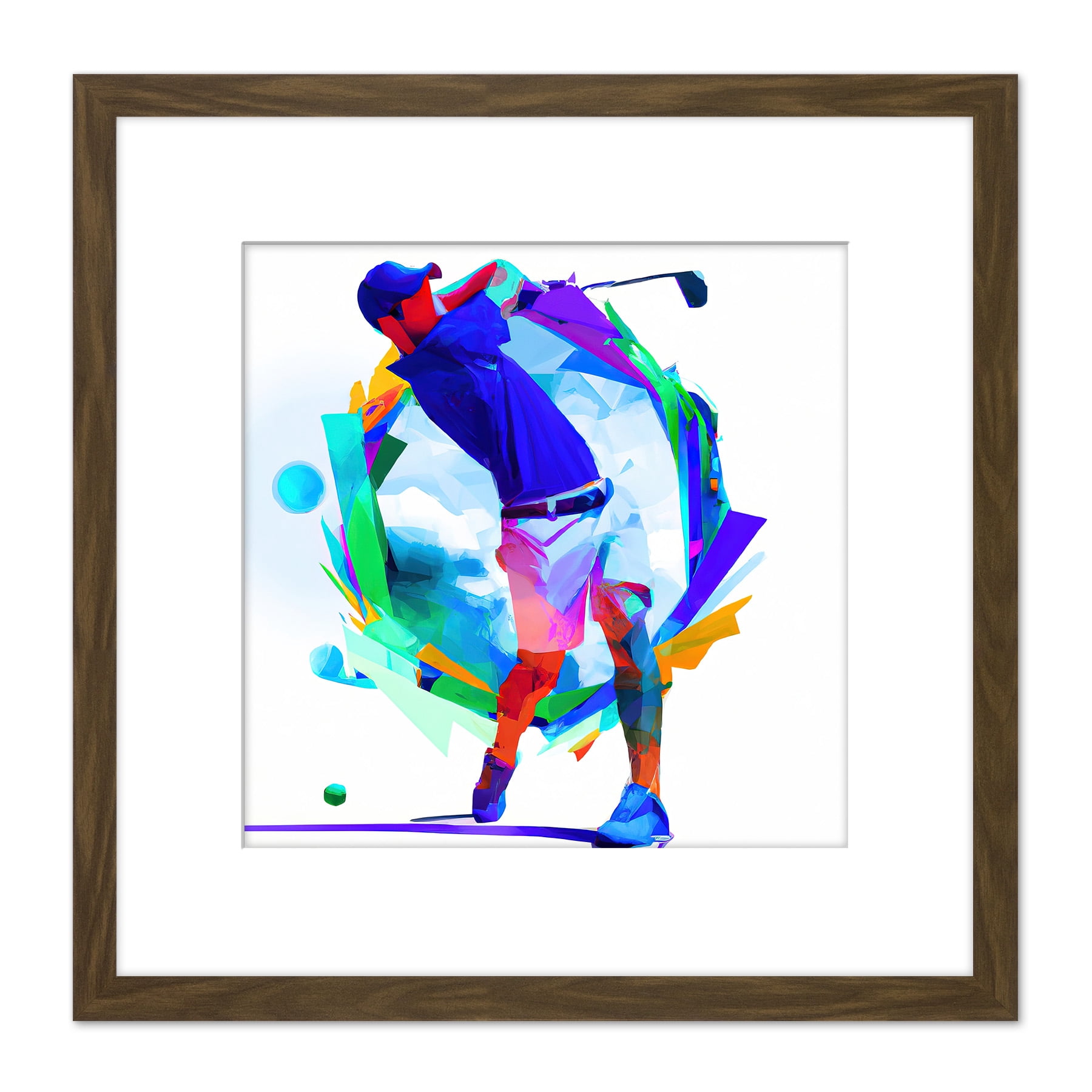 Abstract Golfer Golf Course Golfing Swing Bright Painting Square Wooden ...