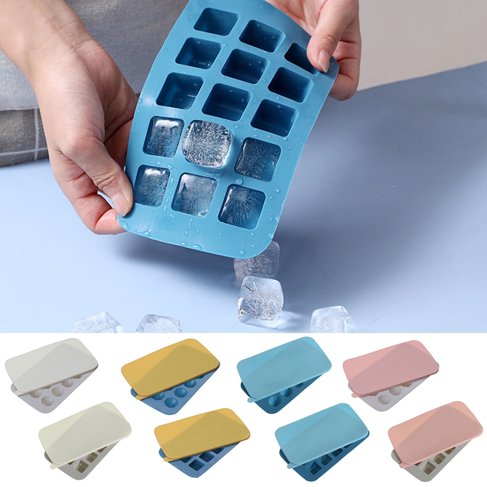 Hesroicy 15-Grid Ice Cube Tray Set with Double-Walled, High-Elasticity ...
