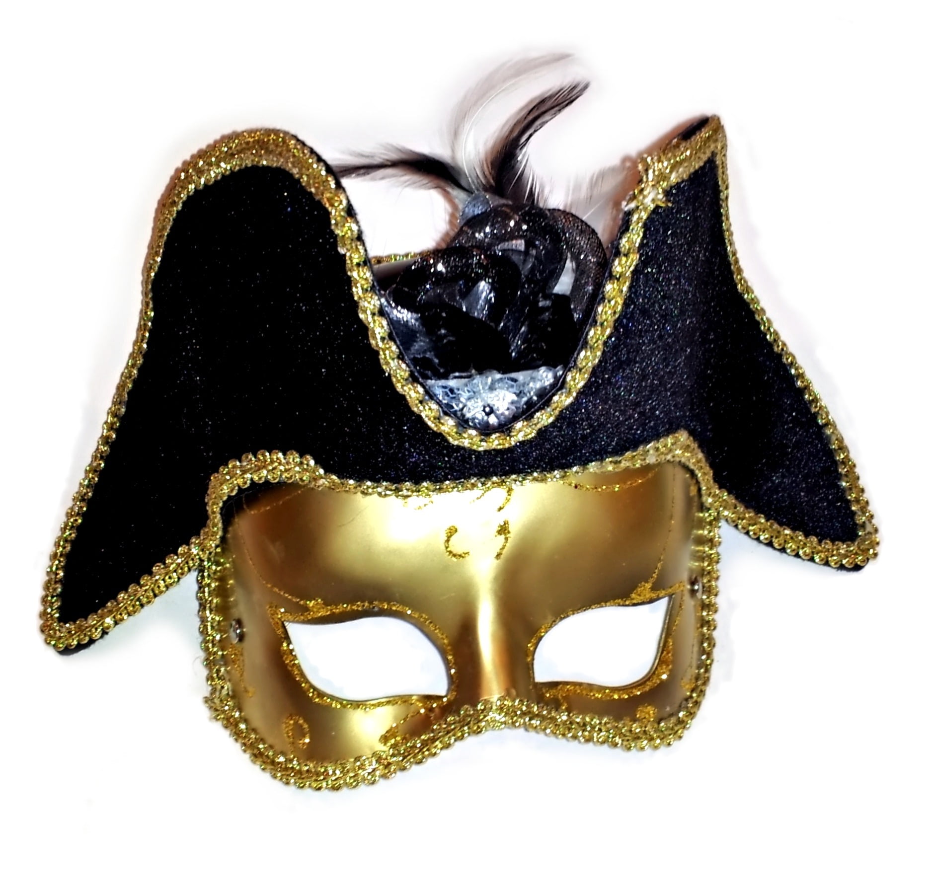 Venetian Masquerade Pirate Anonymous Half Mask w Hat - Gold or Silver ...
