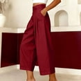 Admvng Women's Pleated Culotte Pants High Waist Cropped Wide Leg Button ...