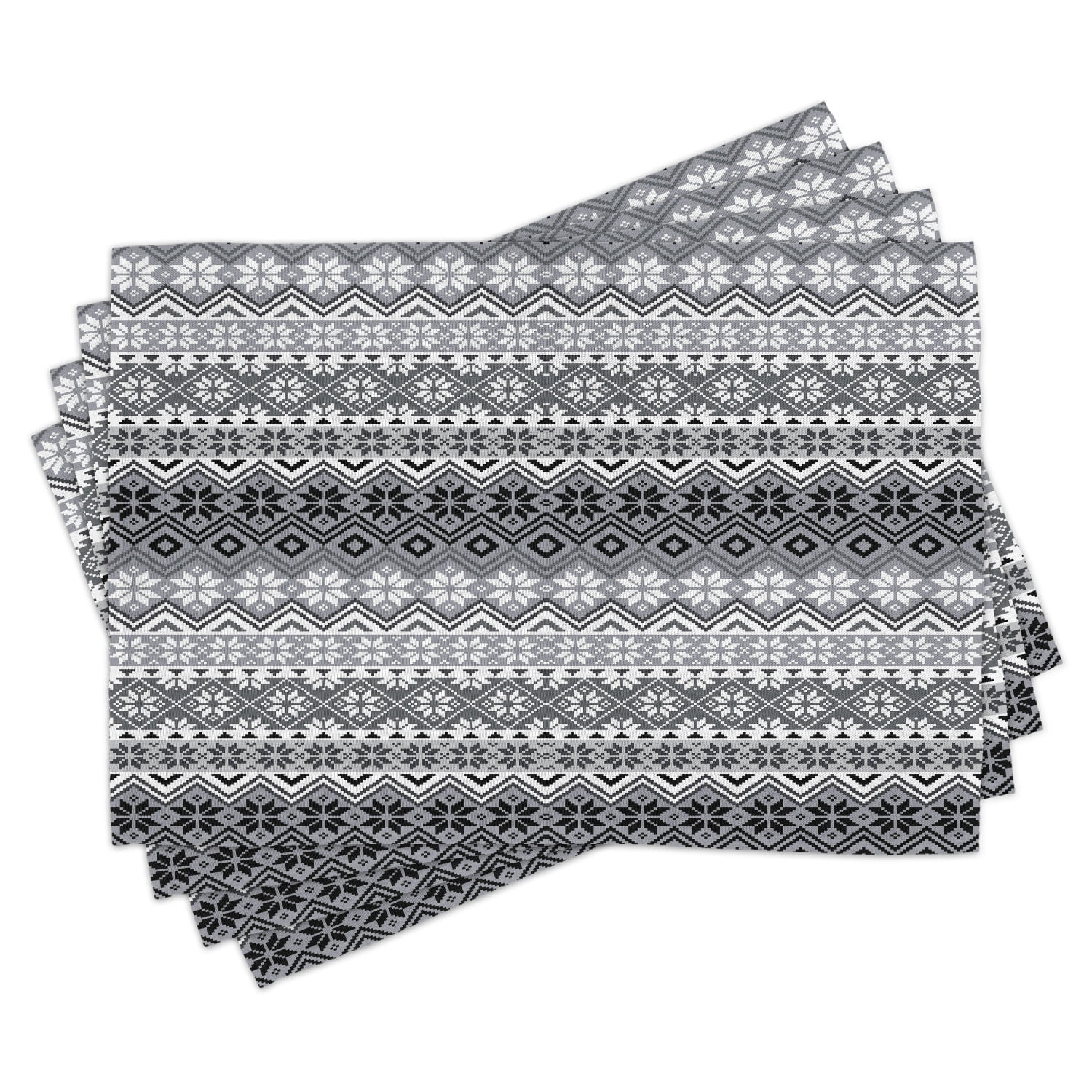 Ambesonne Grey Place Mats Set of 4, Nordic Snowflake Pattern, Standard ...