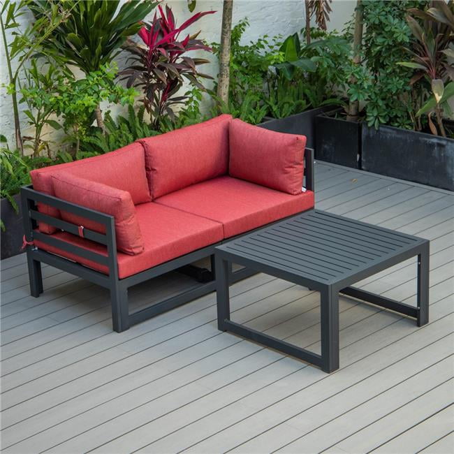 Chelsea Sectional Loveseat & Coffee Table Set with Cushions & Black ...