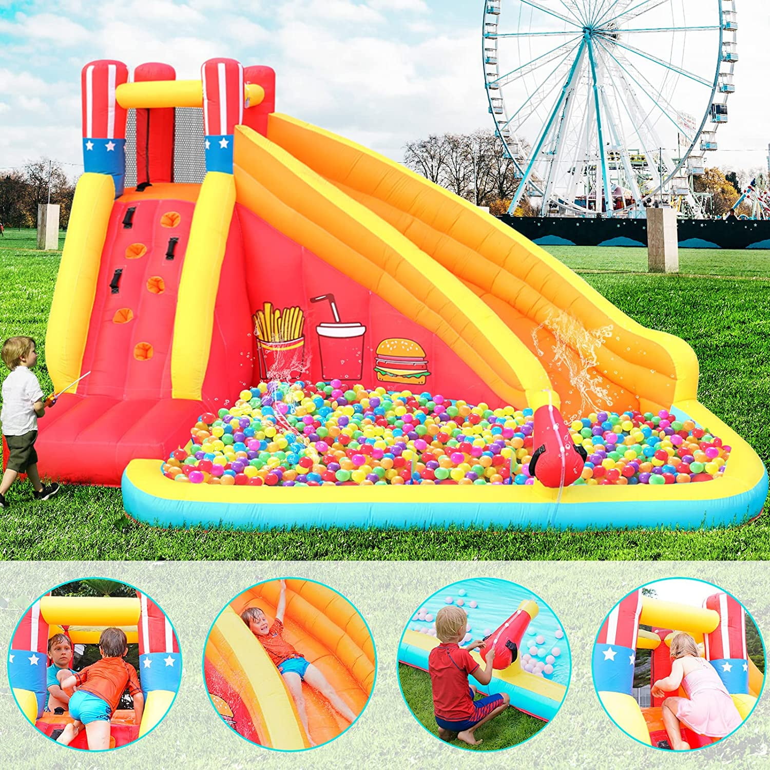 Inflatable Bounce House,Bouncy House with Rock Climbing Wall and 450W ...