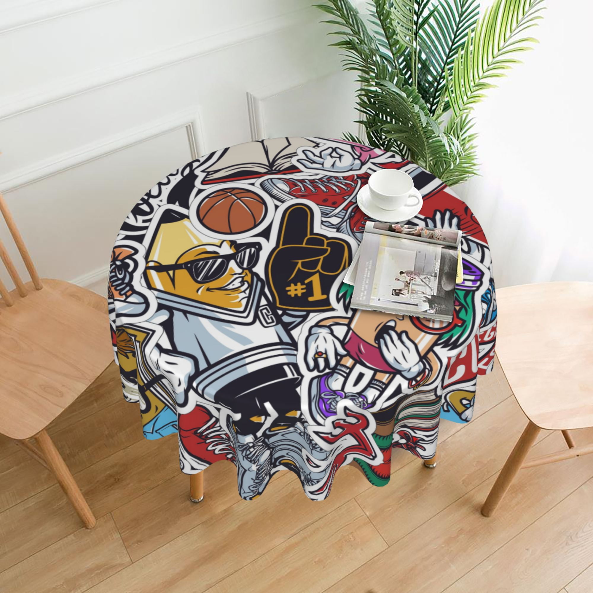 ZICANCN Round Table Cloths 60 Inch, Vintage College Colorful Graffiti ...