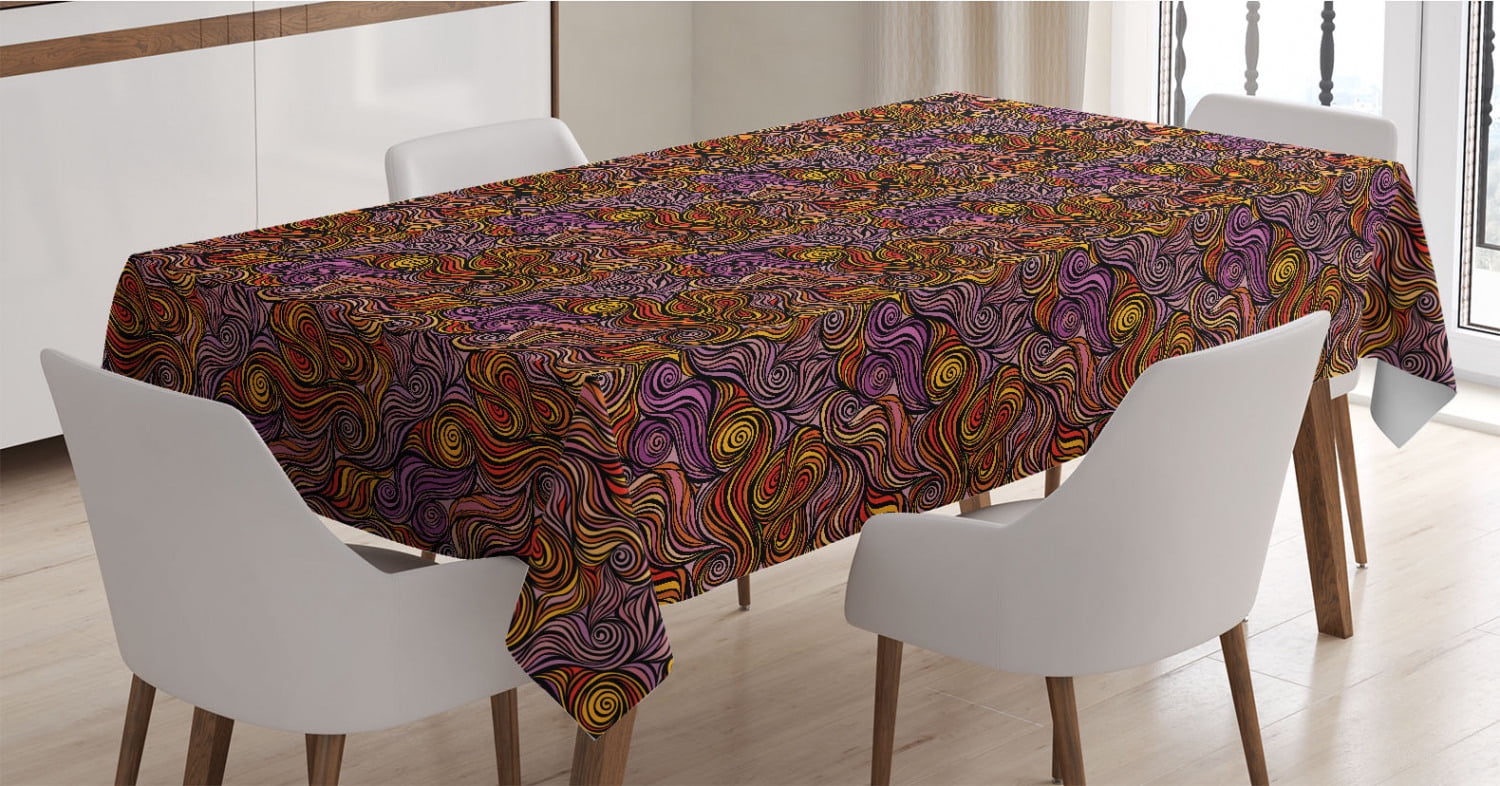 Abstract Tablecloth, Smoothly Engaging Colors Hand Drawing Style Wave ...