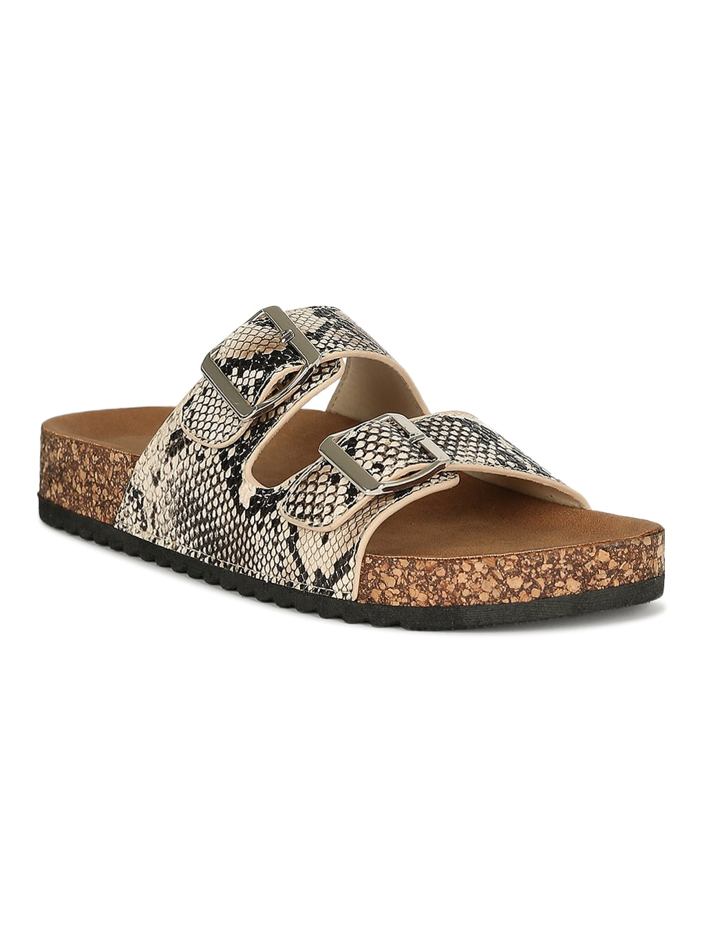 Women Cork Midsole Double Buckle Footbed Slide Sandal 18973 - Walmart.com