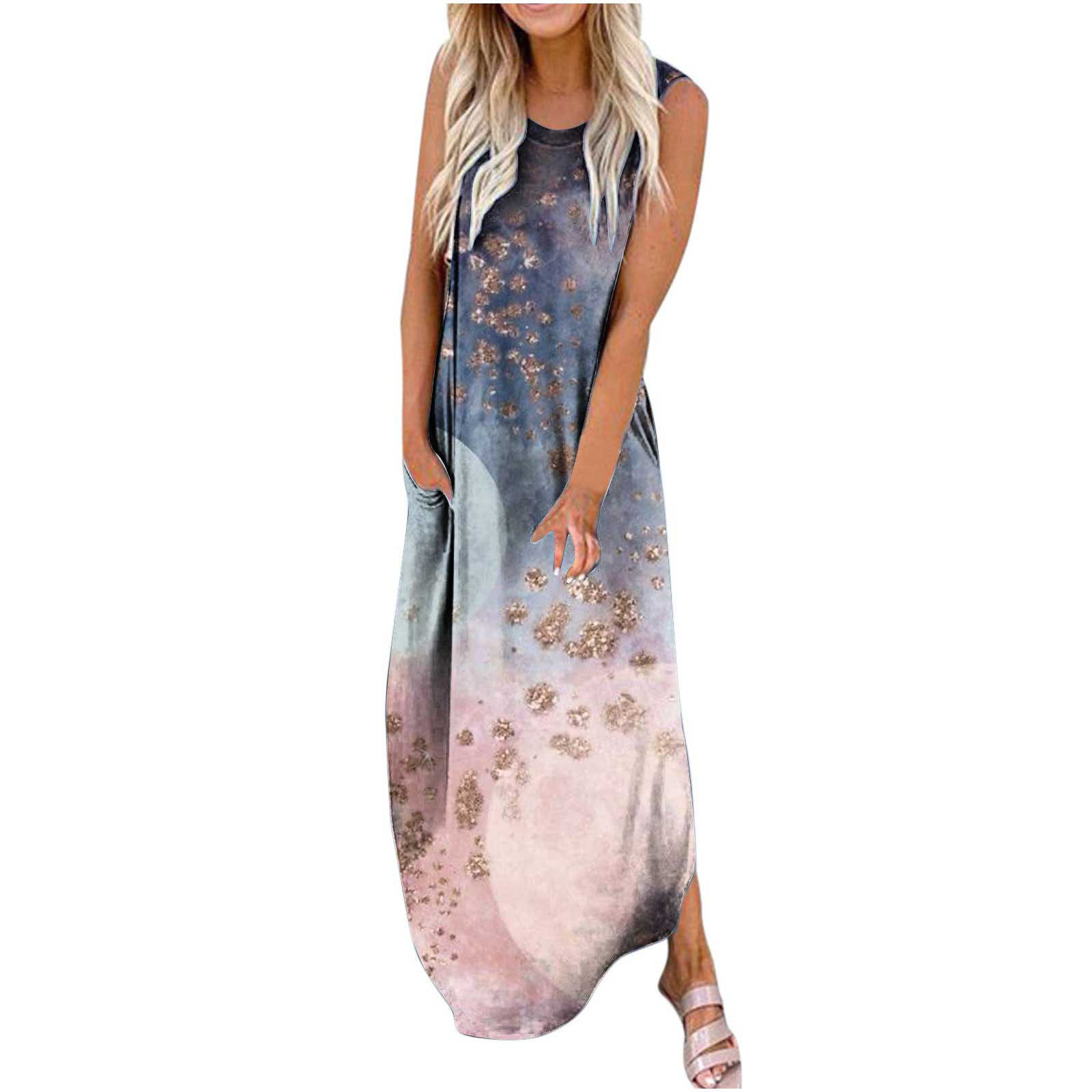 Dyegold Maxi Dress Tie Dye Summer Dresses for Women T Shirt Dress Round ...