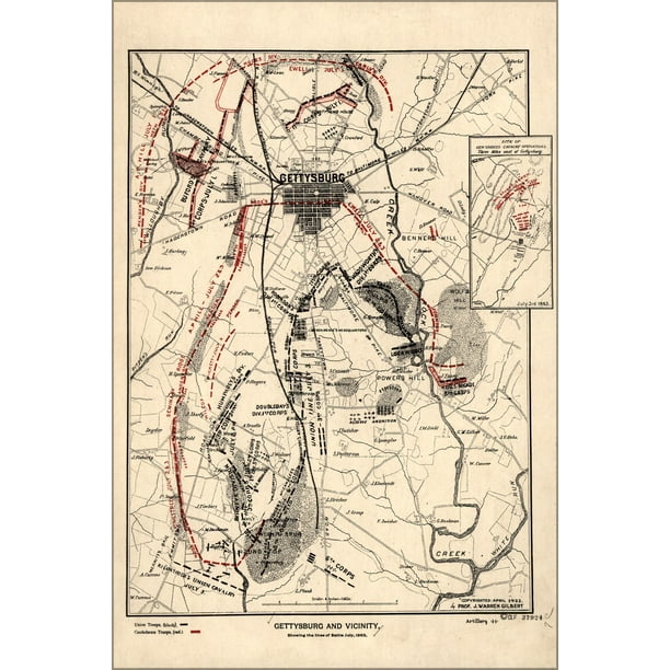 24"x36" Gallery Poster, map of battle of Gettysburg 1863 p10 - Walmart.com