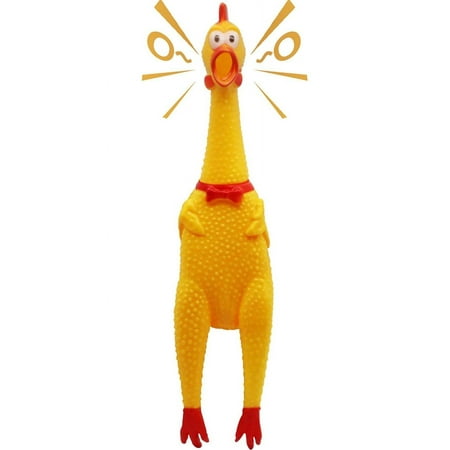 Novelty Square Squawking Chicken Dog Toy - Large - Yellow Rubber ...