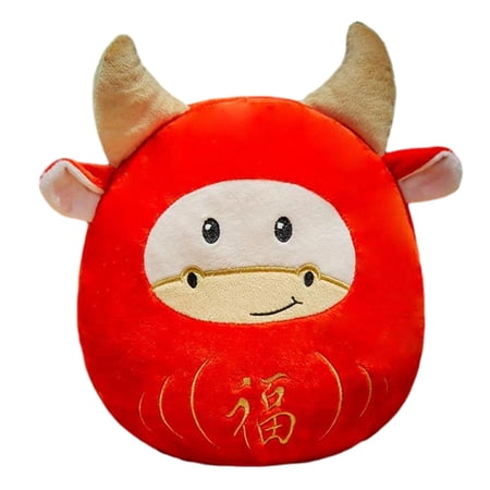 Cute Animal Plush Toys, Red Cattle Doll Lucky Cow Doll Stuffed Animal ...