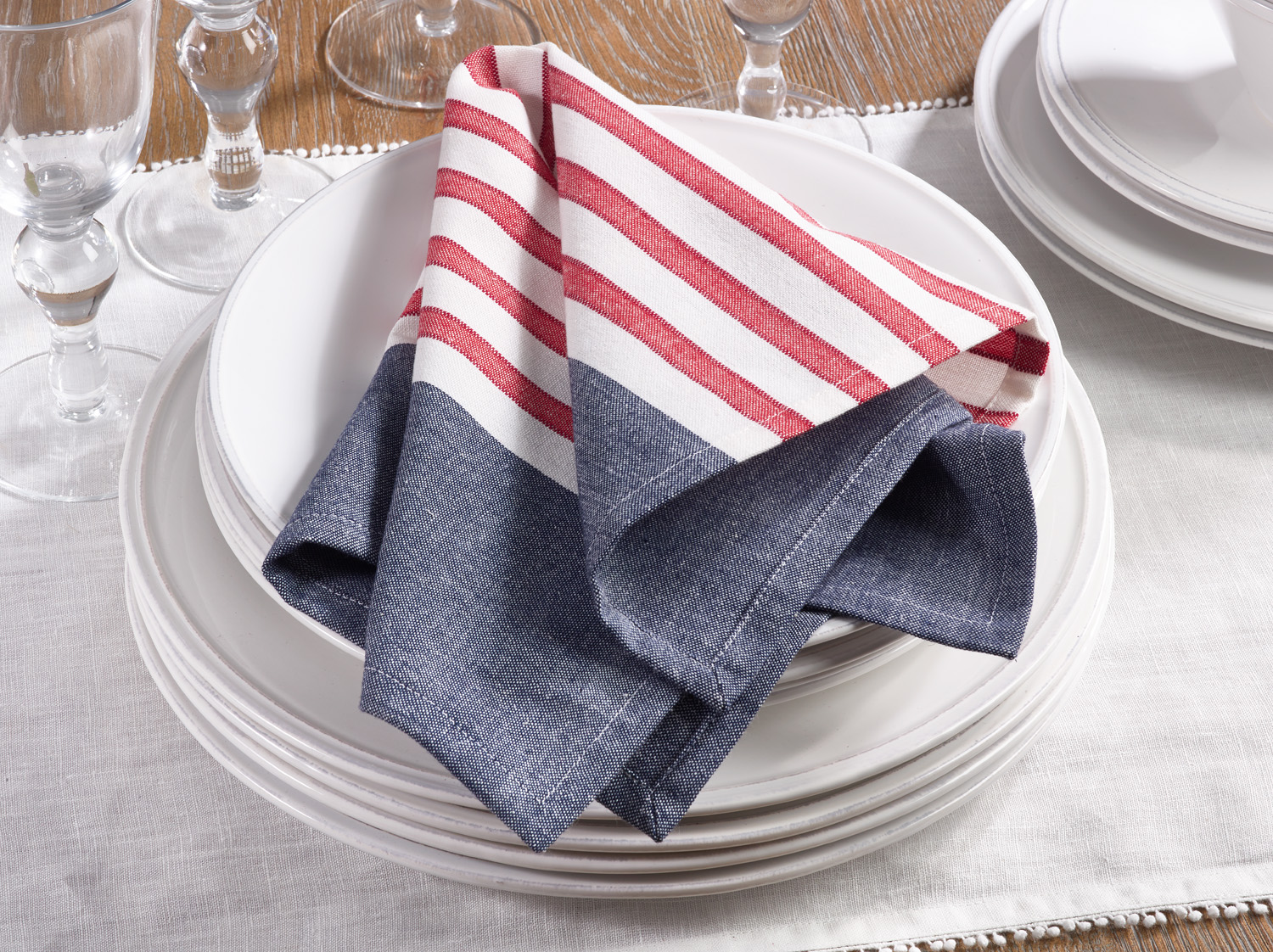 American Flag Striped Cotton Table Linen, Napkins (20"x20" Napkin - Set ...