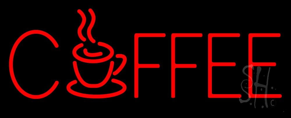 Red Coffee Mug LED Neon Sign 13 x 32 - inches, Black Square Cut Acrylic ...