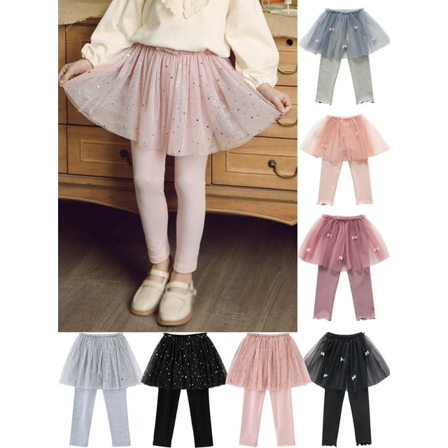 Toddler Little Girls Footless Leggings Pants with Lace Ruffle Tutu ...