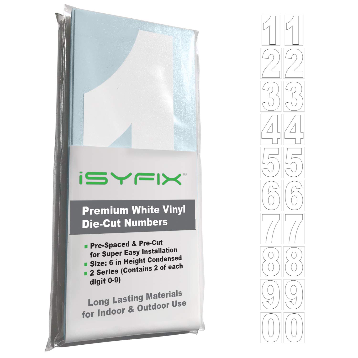 iSYFIX White Vinyl Slim Numbers Stickers - 6 Inch 2 Sets Self Adhesive ...
