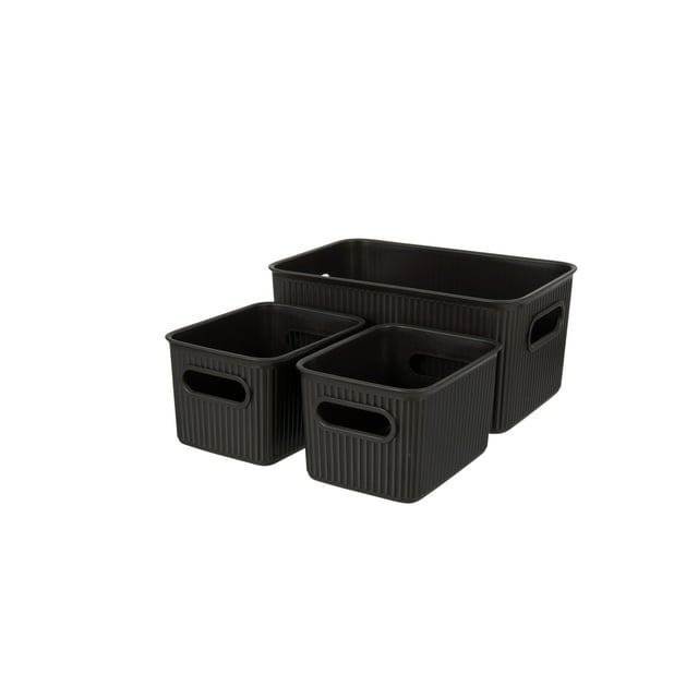 Decorative Plastic Storage Bins Organizer Baskets, Brown (Set of 3) 1 ...