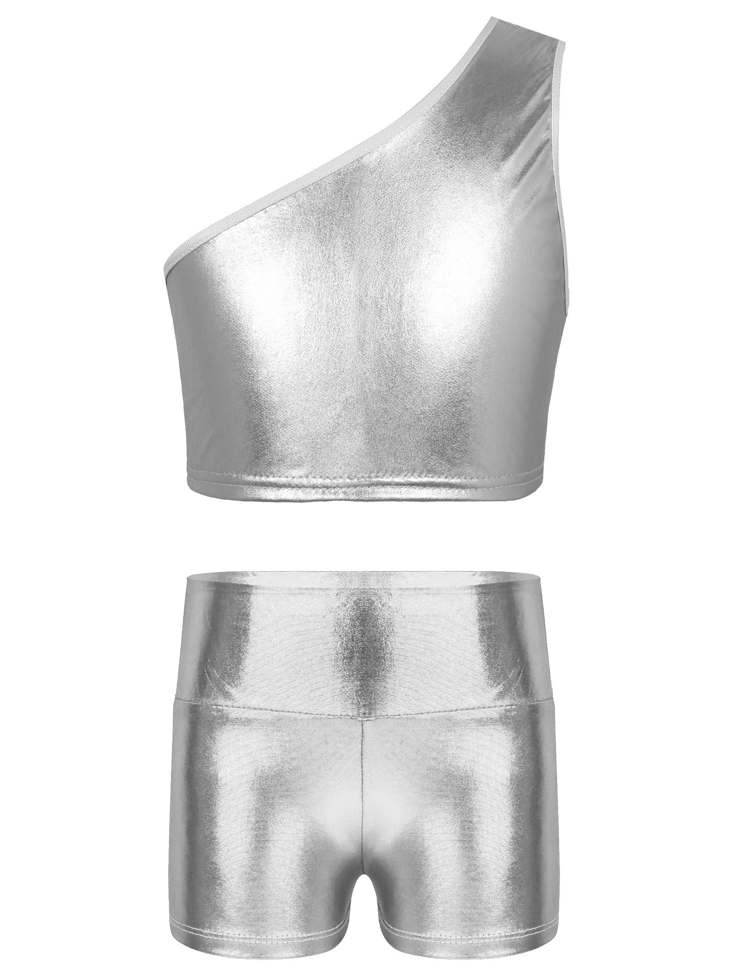 MSemis Girls Metallic 2Pcs Ballet Dance Outfit Gymnastics Crop Top ...