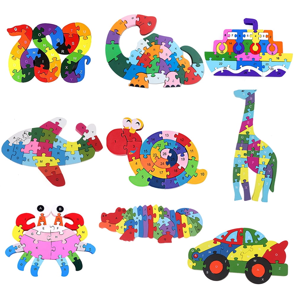 Cheers Wooden Colorful 3D Animal Car Jigsaw Puzzle Alphabets Number ...