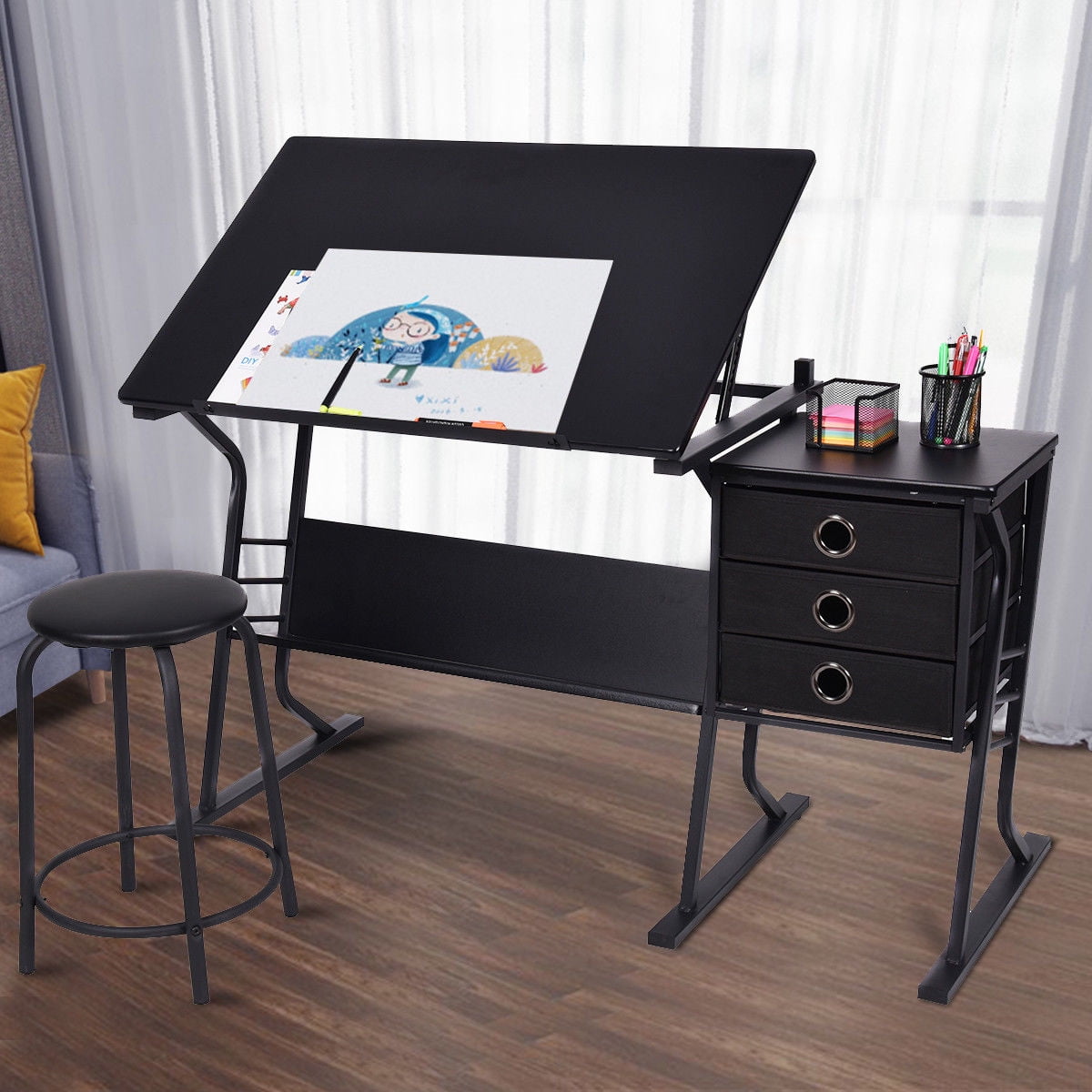 Drafting Table Adjustable Drawing Desk Art Craft Hobby w/ Stool ...
