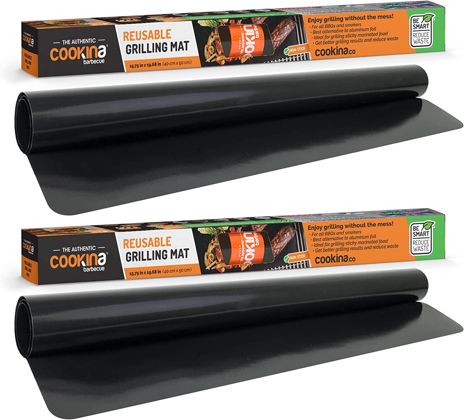 COOKINA BBQ Reusable Grill Mat (Pack of 2) - 100% Non-Stick, Easy to ...