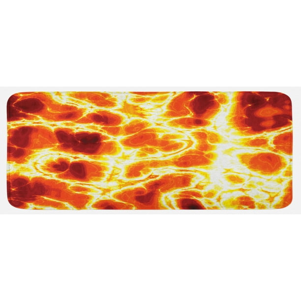 Burnt Orange Kitchen Mat, Hot Lava Texture Bursting Volcanic Heated ...