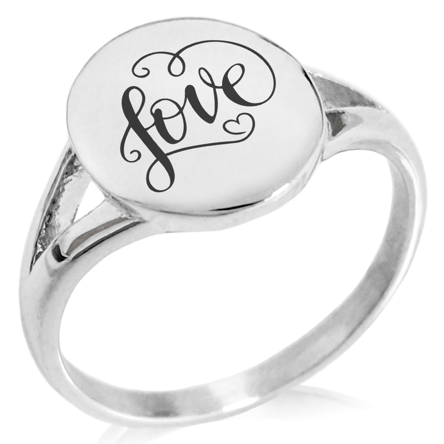 Stainless Steel Love Heart Calligraphy Swirl Minimalist Oval Top ...