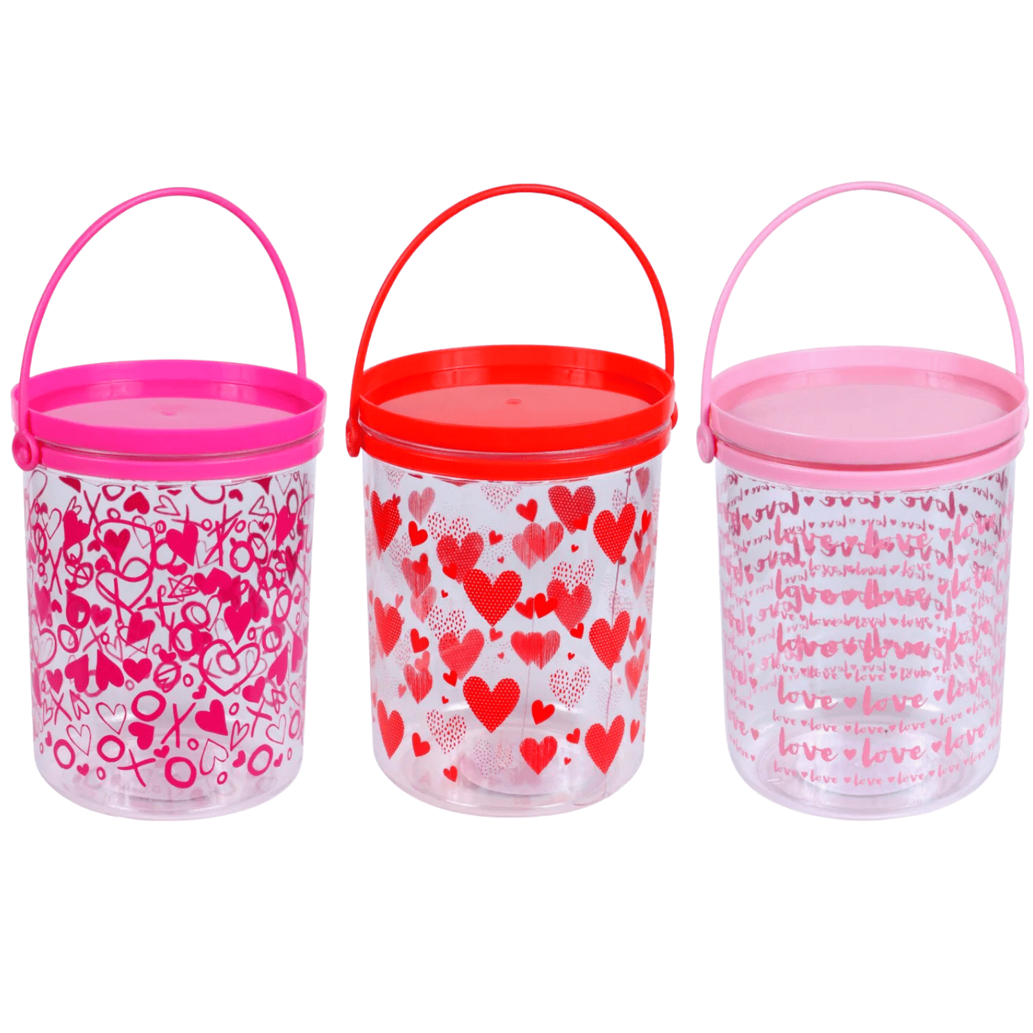 Valentine Themed Heart Printed Plastic Buckets with Lids 5.25x4.25in ...