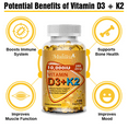 Vitamin D3 + K2 Capsules, 10000 IU Vitamin D3 with 250 mcg K2 (MK7 ...