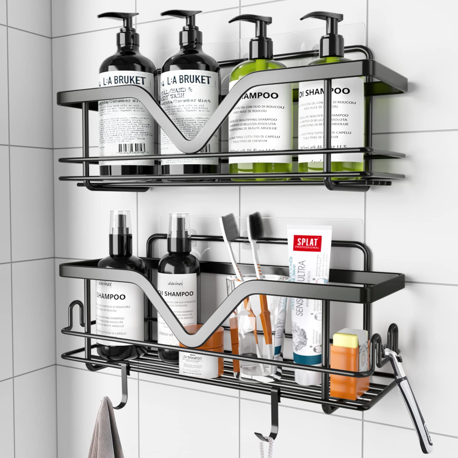 CherishGard Shower Caddies 2 PACK - Bathroom Shower Shelf No Drilling ...