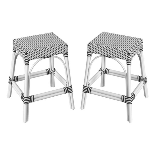 Home Square Rectangular Rattan Counter Stool in Beige - Set of 2 ...