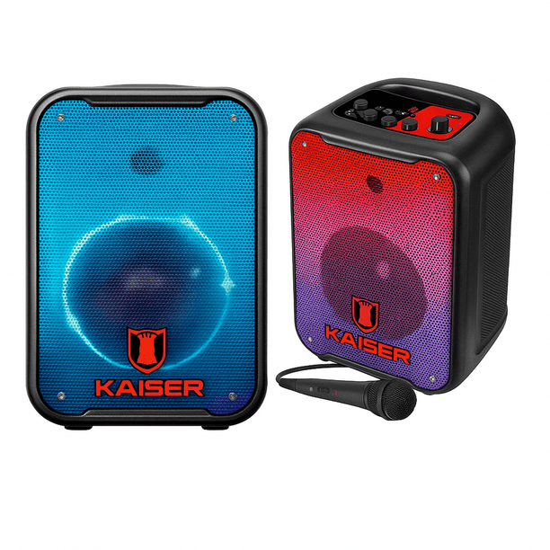 2 Bafles 8” 6200W PMPO + Micrófono LED Bluetooth KAISER negro 1 ...