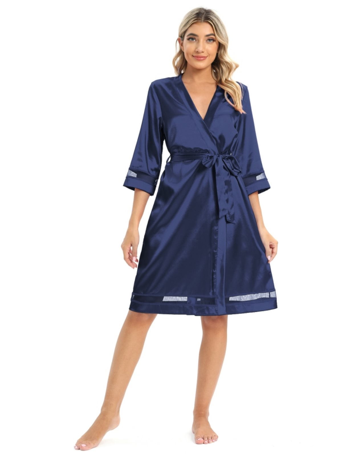 EFINNY Women's Satin Robes Lace Kimono Bride Bridesmaids Party Robe ...