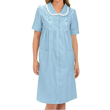 Casual Nights Women's Snap front House Dress Short Sleeve Woven Duster ...