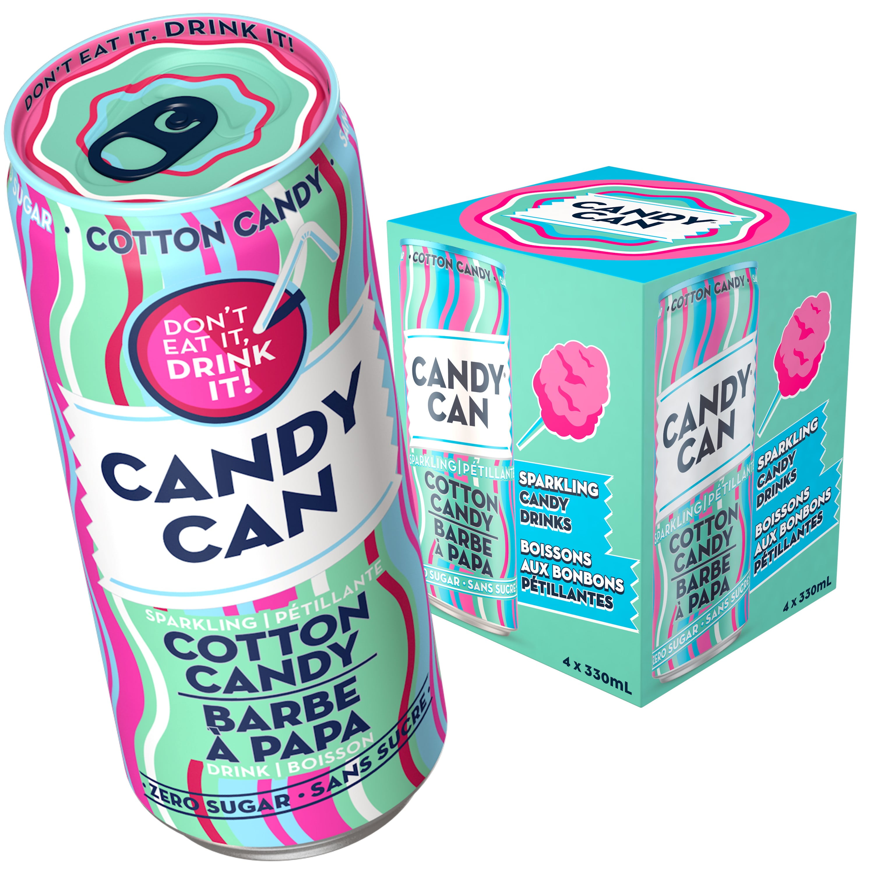 Candy Can - Cotton Candy Zero-Sugar Sparkling Drink 330ml / 4pk Sleek ...