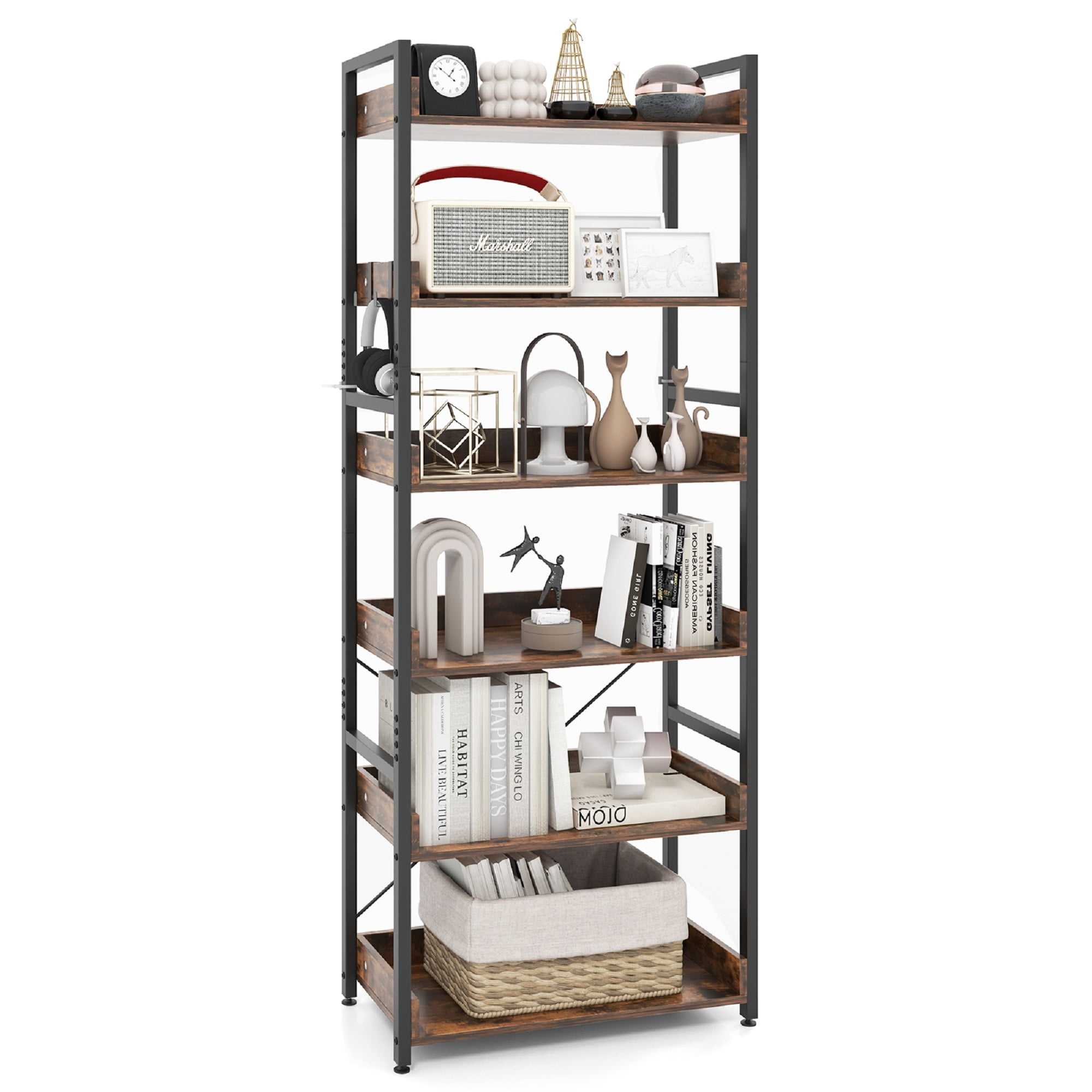 Click here for Patiojoy 6-Tier Bookshelf With 4 Hooks Industrial... prices