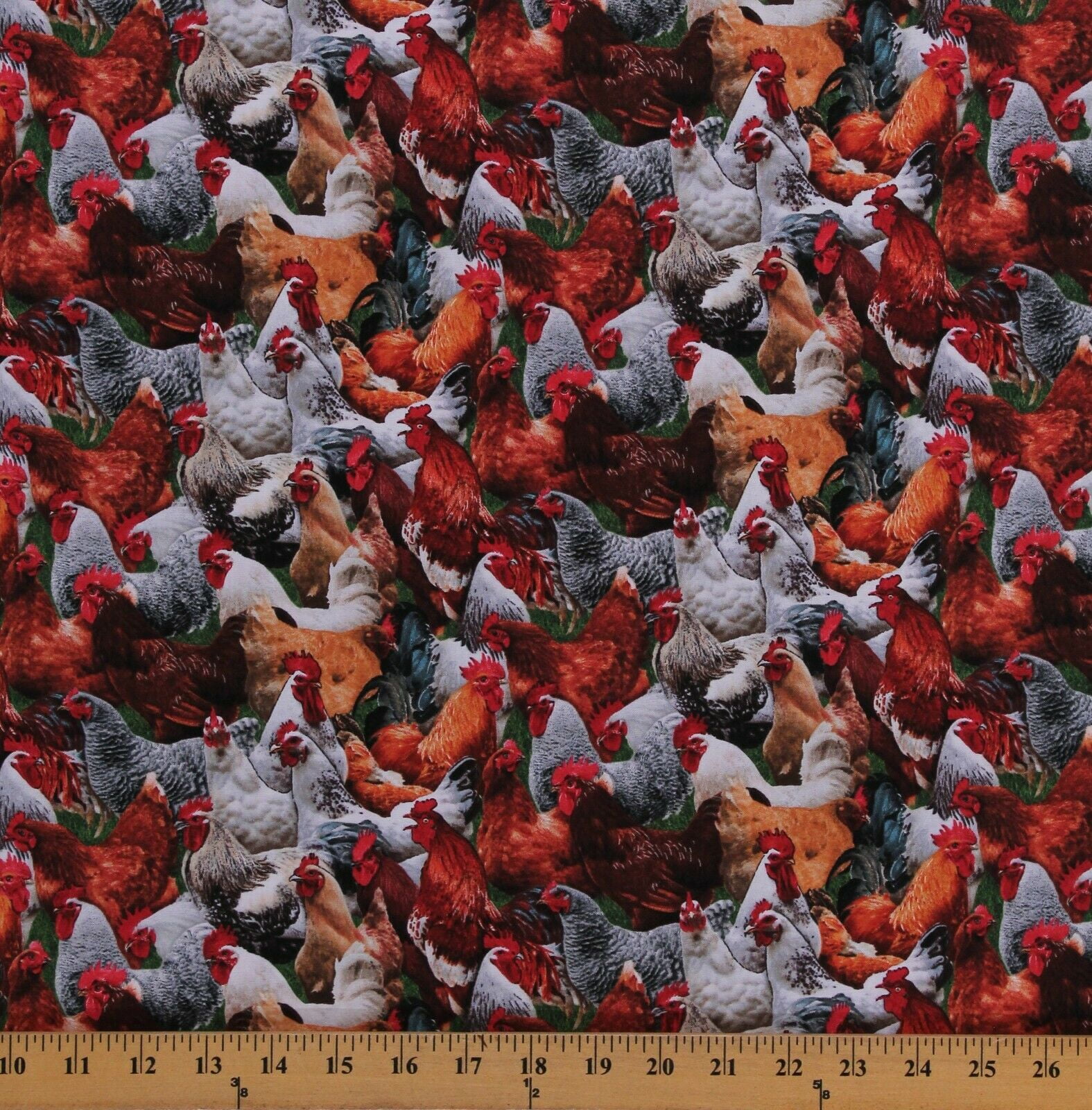 Cotton Chickens Roosters Birds Poultry Farm Animals Cotton Fabric Print ...