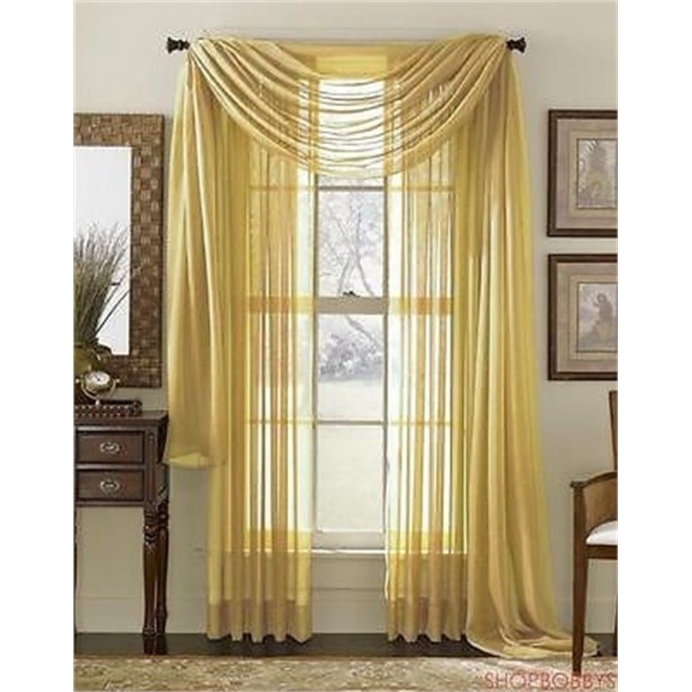 Linda Voile Sheer Solid Window Scarf, Gold, 55x216 - Walmart.com ...