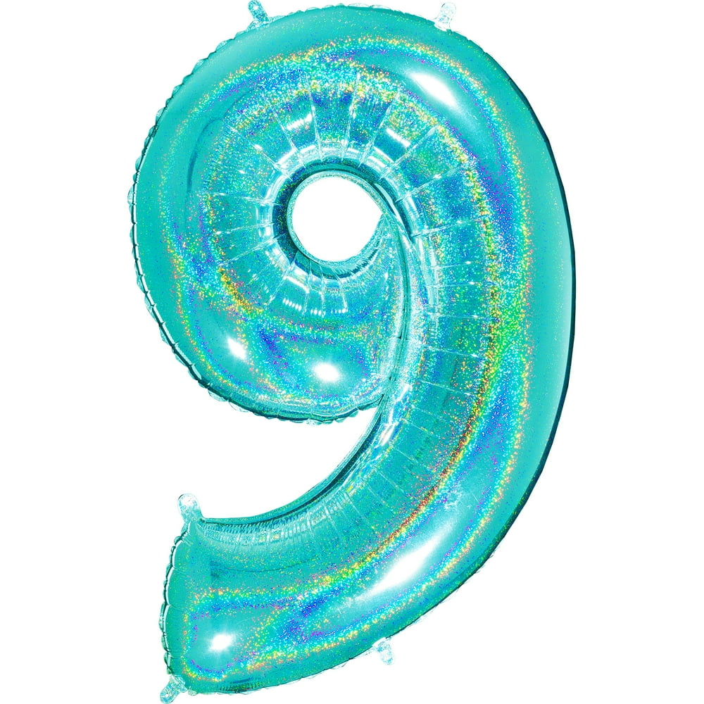 40" Tiffany Blue Number 9 Balloon - Holographic Mylar Balloon ...