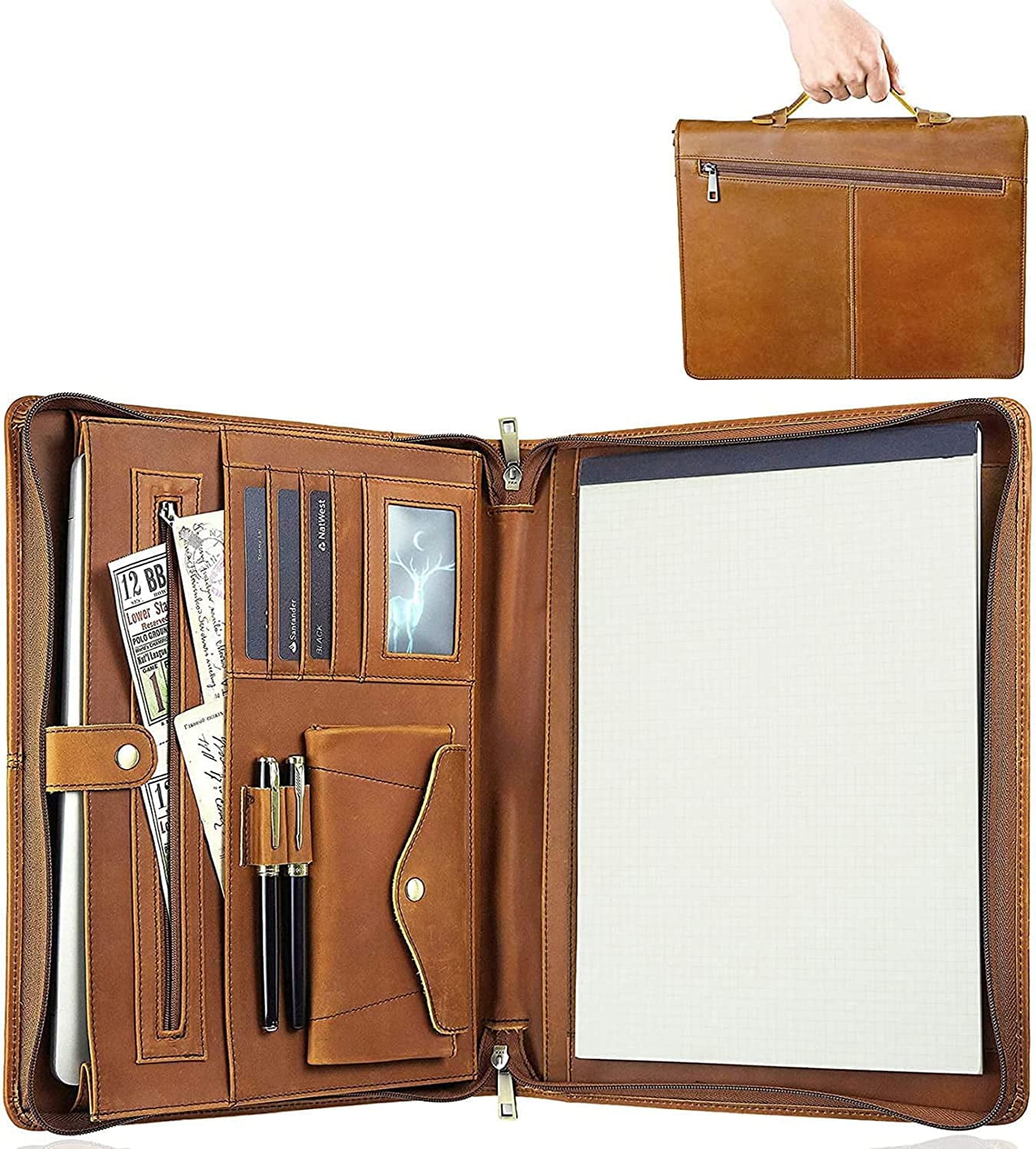 AZXCG Leather Portfolio with Handle Handmade, Padfolio for ipad ...