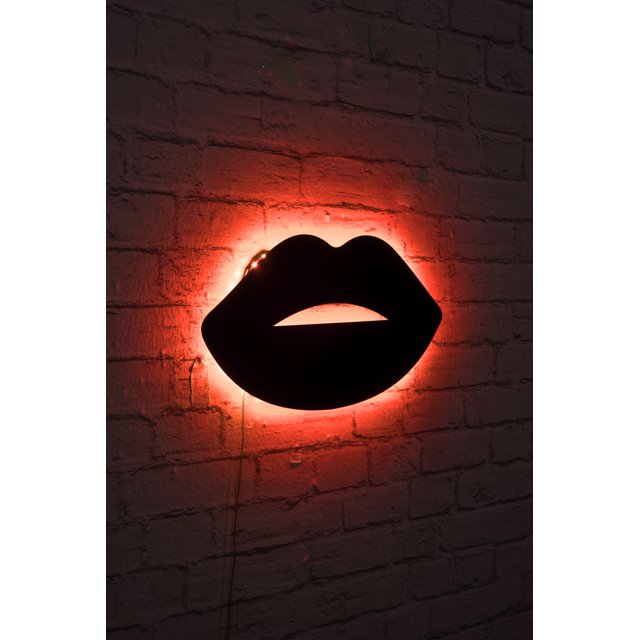 Lips Led Wall Sign on Wooden Base Handmade Customized Led Light Decor ...